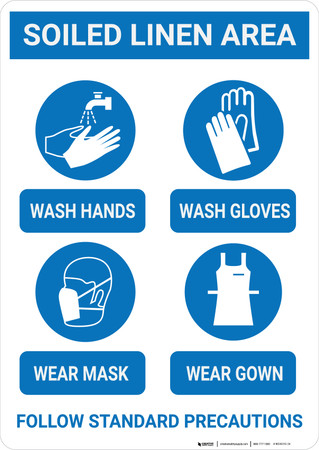 Soiled Linen Area - Follow Standard Precautions with Icons Portrait ...