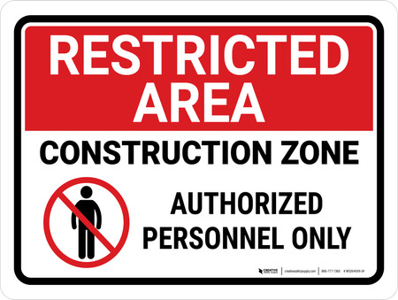 Restricted Area: Construction Zone with Icon Landscape - Wall Sign
