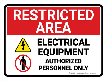 Restricted Area: Electrical Equipment with Icon Landscape - Wall Sign
