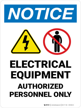 Notice: Electrical Equipment Portrait - Wall Sign