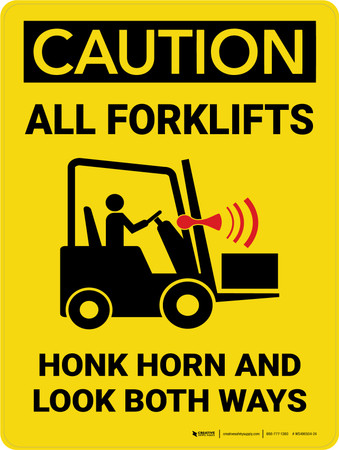 Caution: All Forklifts Honk and Look Portrait - Wall Sign