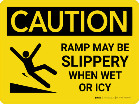 Caution: Ramp May Be Slippery When Wet or Icy Landscape - Wall Sign