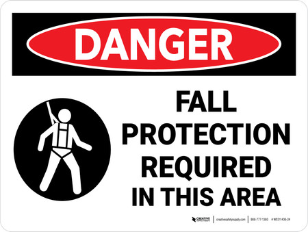 Danger: Fall Protection Required In This Area Landscape - Wall Sign