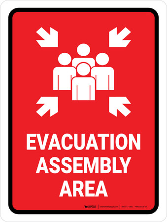 Evacuation Assembly Area RED Portrait - Wall Sign