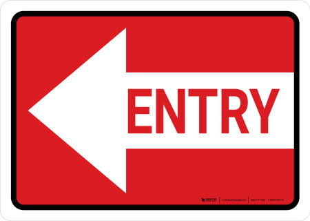 Entry Left Arrow Red Landscape - Wall Sign