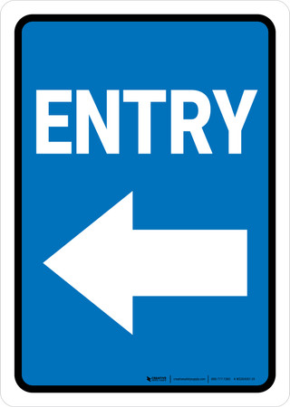 Entry Left Arrow Blue Portrait - Wall Sign