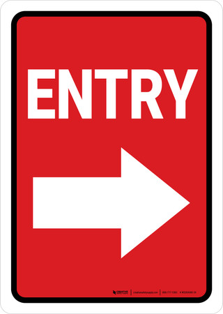 Entry Right Arrow Red Portrait - Wall Sign