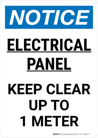 Notice: Electrical Panel Keep Clear Up To 1 Meter Portrait - Wall Sign