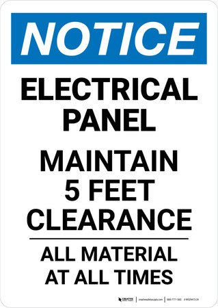 Notice: Electrical Panel Maintain 5 Feet Clearance Portrait - Wall Sign ...