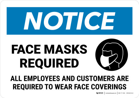 Notice: Face Mask Required All Customers and Visitors Landscape - Wall Sign