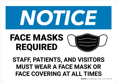 Notice: Face Mask Required Patients Staff and Visitors Landscape - Wall ...