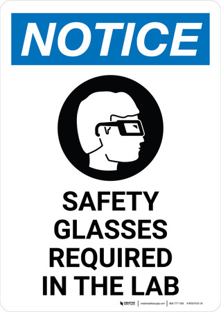 Notice: Safety Glasses Required In Lab with Icon Portrait - Wall Sign