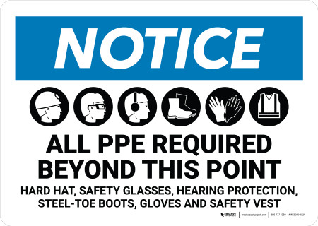 Notice: All PPE Required Beyond This Point with Icons Landscape - Wall Sign
