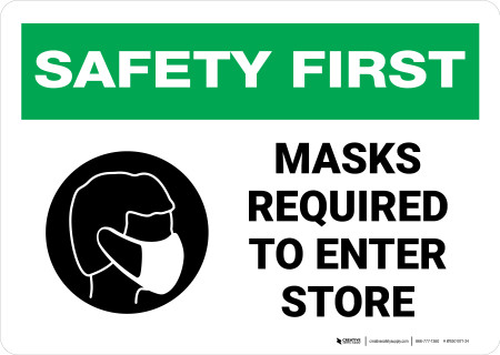 Safety First: Masks Required To Enter Store with Icon Landscape - Wall ...