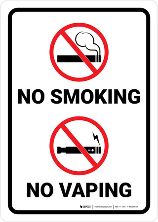 No Smoking No Vaping with Icons Portrait - Wall Sign