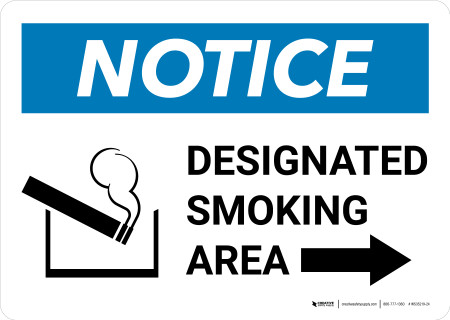 Notice: Designated Smoking Area Right Arrow with Icon Landscape - Wall Sign