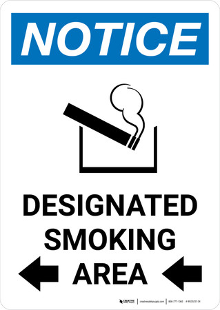 Notice: Designated Smoking Area Left Arrow with Icon Portrait - Wall ...