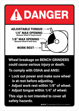 Danger: Wheel Breakage Bench Grinder Guidelines ANSI with Diagram ...