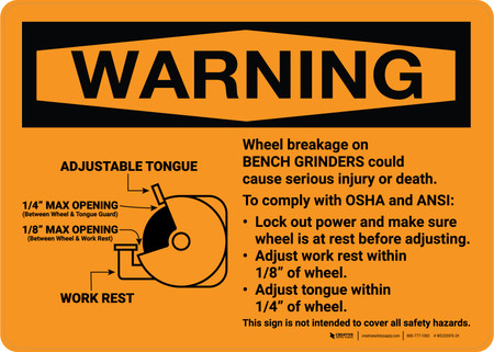 Warning: Wheel Breakage Bench Grinder Guidelines with Diagram Landscape ...