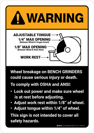 Warning: Wheel Breakage Bench Grinder Guidelines ANSI with Diagram ...