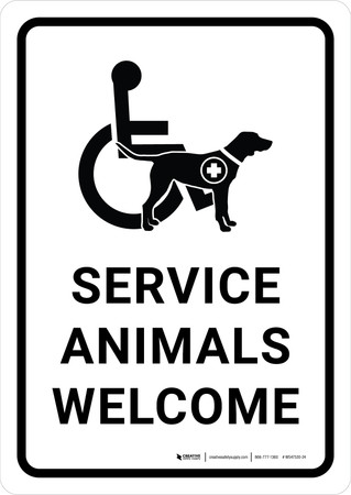 Service Animals Welcome with Icon Portrait - Wall Sign