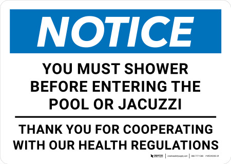Notice: You Must Shower Before Entering Pool Jacuzzi Landscape - Wall Sign