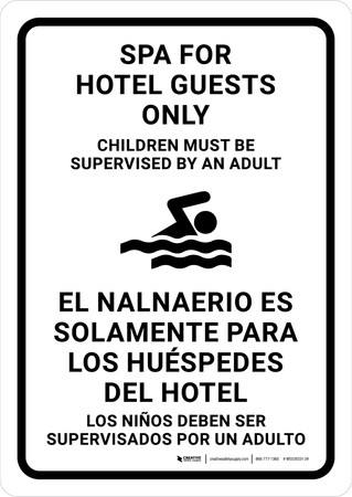 Spa For Hotel Guests Only Bilingual Spanish Portrait - Wall Sign ...