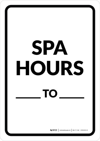 Spa Hours Portrait - Wall Sign