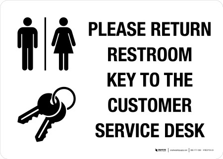 Please Return Restroom Key to Customer Service Desk Landscape - Wall Sign