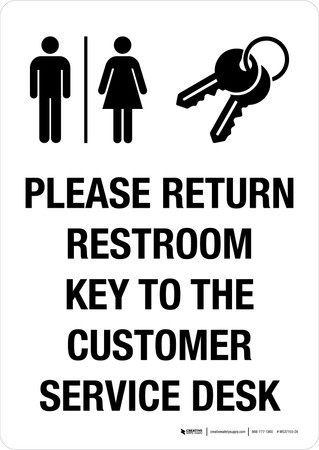Please Return Restroom Key To Customer Service Desk Portrait - Wall Sign