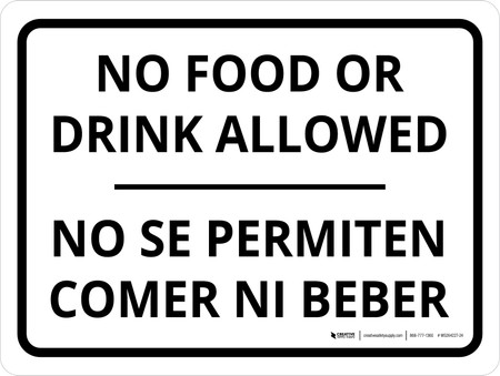 No Food or Drink Allowed - Bilingual Spanish Landscape Wall Sign