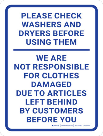 Please Check Washers And Dryers Before Using Them Portrait - Wall Sign ...