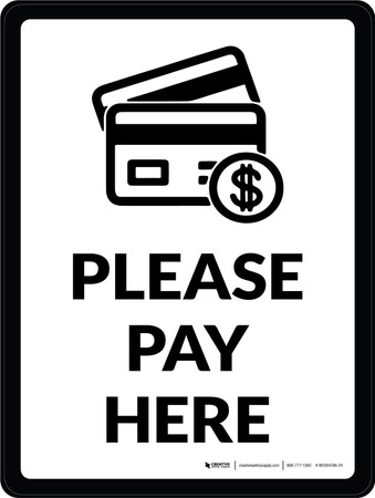 Please Pay Here White with Icon Portrait - Wall Sign