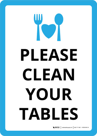 Please Clean Your Tables Portrait - Wall Sign
