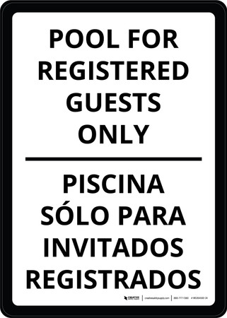 Pool For Registered Guests Only Bilingual Spanish Portrait - Wall Sign ...