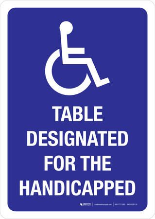 Table Designated For The Handicapped Portrait - Wall Sign