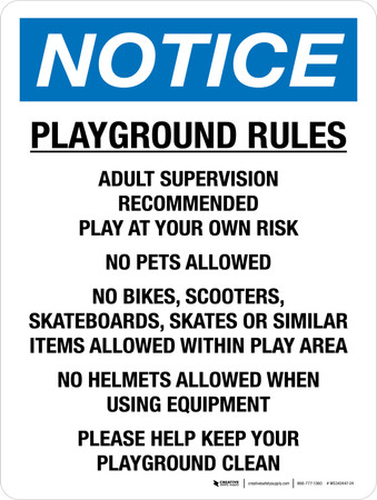 Notice: Playground Rules Portrait - Wall Sign