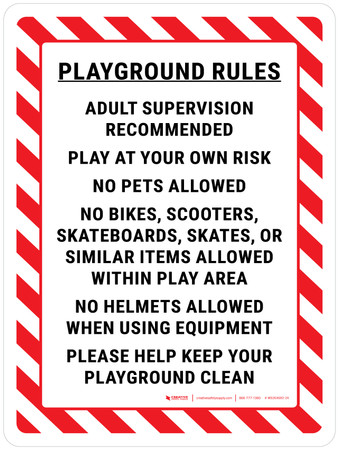 Playground Rules Red Hazard Portrait - Wall Sign