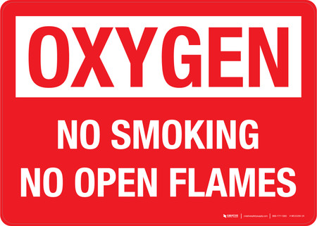 Oxygen: No Smoking No Open Flames Landscape- Wall Sign