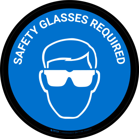 Safety Glasses Required Blue with Icon Circular - Floor Sign
