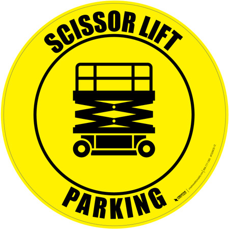 Scissor LiftParking with Icon Yellow Circular - Floor Sign