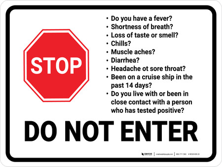Covid Questions: STOP - Do Not Enter - Wall Sign | Creative Safety Supply