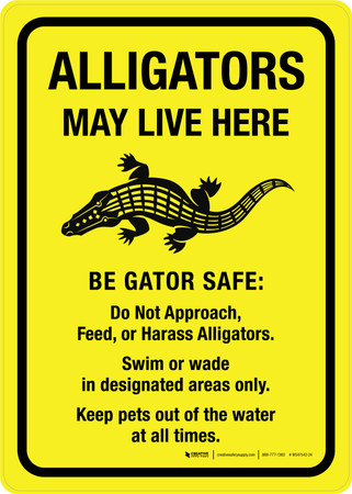 Alligators May Live Here - Be Gator Safe Portrait - Wall Sign ...