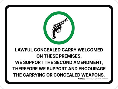 Lawful Concealed Carry Welcomed On These Premises Landscape - Wall Sign