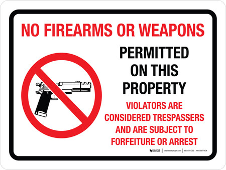 No Firearms Or Weapons Permitted On This Property Landscape - Wall Sign ...