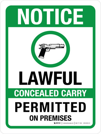 Notice: Lawful Concealed Carry Permitted On Premises Landscape - Wall Sign