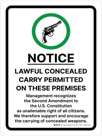 Notice: Lawful Concealed Carry Permitted On These Premises - Management ...