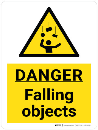Danger: Falling Objects with Hazard Icon Portrait - Wall Sign
