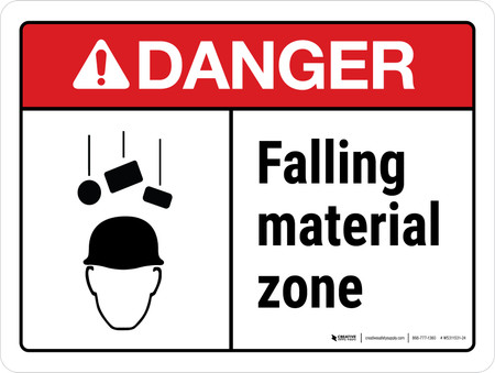 Danger: ANSI Falling Material Zone Landscape - Wall Sign