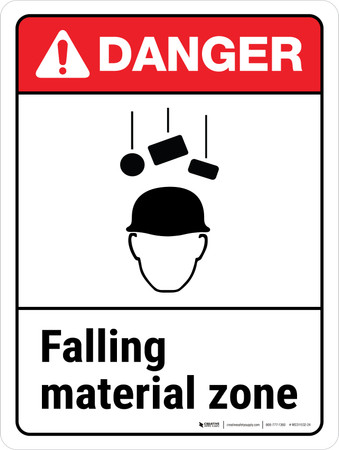 Danger: ANSI Falling Material Zone Portrait - Wall Sign
